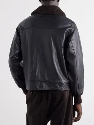A.PRESSE Shearling-trimmed Leather Jacket