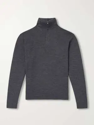 Ralph Lauren Purple Label Wool-piqué Half-zip Sweater - Gray