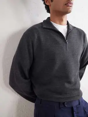 Ralph Lauren Purple Label Wool-piqué Half-zip Sweater