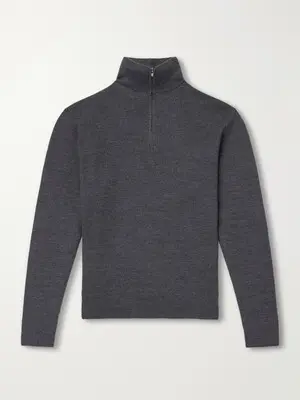 Ralph Lauren Purple Label Wool-piqué Half-zip Sweater - Gray