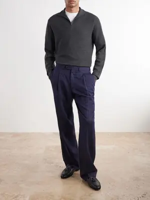 Ralph Lauren Purple Label Wool-piqué Half-zip Sweater - Gray