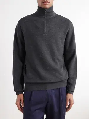 Ralph Lauren Purple Label Wool-piqué Half-zip Sweater - Gray