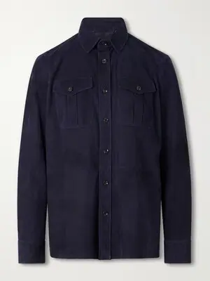 Ralph Lauren Purple Label Barrow Suede Overshirt - Blue
