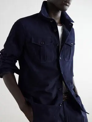 Ralph Lauren Purple Label Barrow Suede Overshirt - Blue