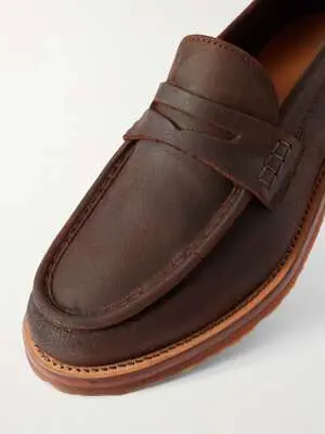 Mr P. Waxed-effect Suede Penny Loafers