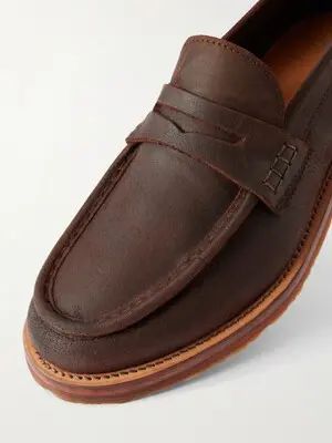 Mr P. Waxed-effect Suede Penny Loafers