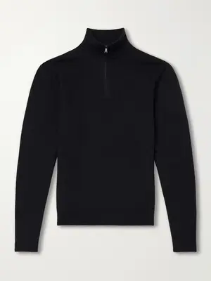 Ralph Lauren Purple Label Wool-piqué Half-zip Sweater - Black