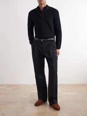 Ralph Lauren Purple Label Wool-piqué Half-zip Sweater - Black