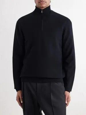 Ralph Lauren Purple Label Wool-piqué Half-zip Sweater - Black