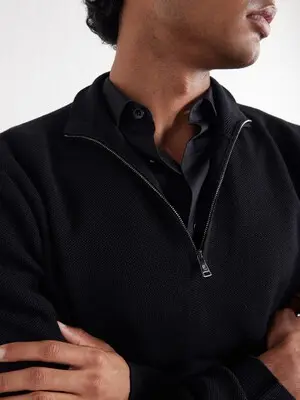 Ralph Lauren Purple Label Wool-piqué Half-zip Sweater - Black