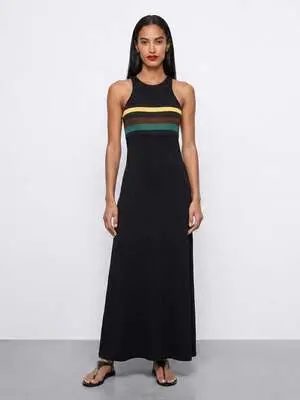 Saint Laurent Striped Jersey Crepe Tank Dress - Black