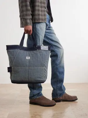 Ralph Lauren Striped Denim-trimmed Cotton-twill Tote Bag