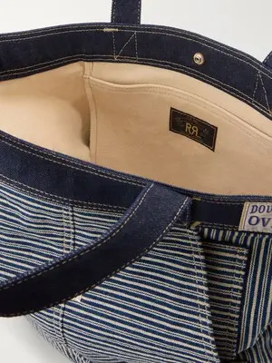 Ralph Lauren Striped Denim-trimmed Cotton-twill Tote Bag