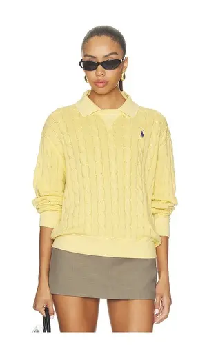 Polo Ralph Lauren Cotton Long Sleeve Polo Knit Collar Polo In Yellow
