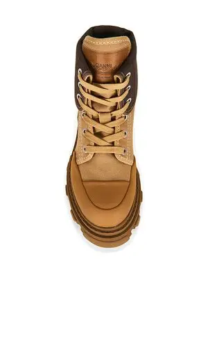 GANNI Cleated Canvas Trail Boot In Tan - Brown Sugar