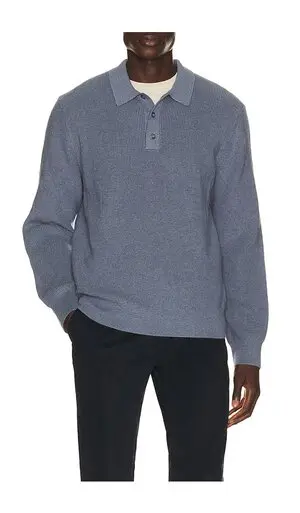 Vince Heirloom Shaker Long Sleeve Polo In Late Evening In Blue