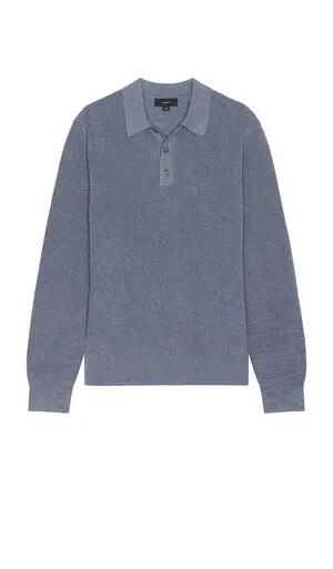 Vince Heirloom Shaker Long Sleeve Polo In Late Evening In Blue