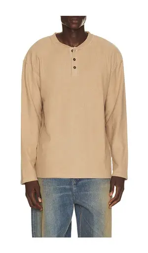 RHYTHM Vintage Terry Long Sleeve Henley In Cream - Incense