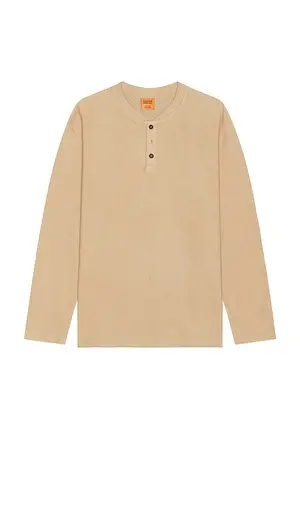 RHYTHM Vintage Terry Long Sleeve Henley In Cream