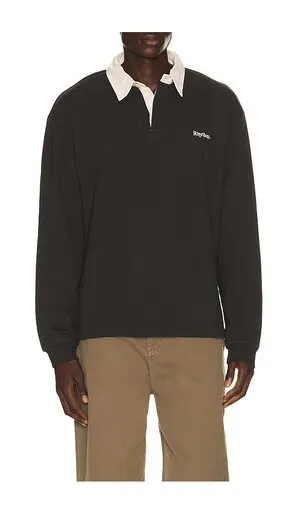 RHYTHM Koa Vintage Rugby Long Sleeve Polo - Black