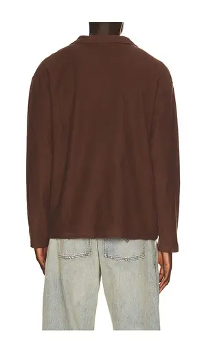 RHYTHM Vintage Terry Long Sleeve Polo In Brown