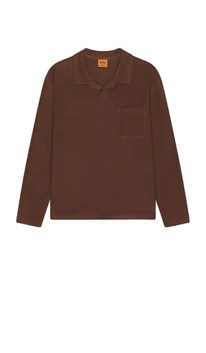 RHYTHM Vintage Terry Long Sleeve Polo In Brown