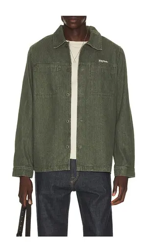 RHYTHM Harlan Long Sleeve Shirt In Green - Olive