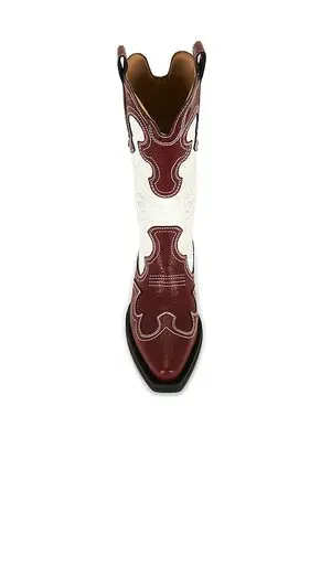 GANNI Mid Shaft Embroidered Western Boot In Red
