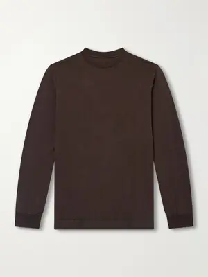 CASEY CASEY Felix Gabardine-trimmed Cotton-jersey T-shirt - Brown