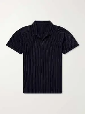 Issey Miyake Pleated Polo Shirt - Navy