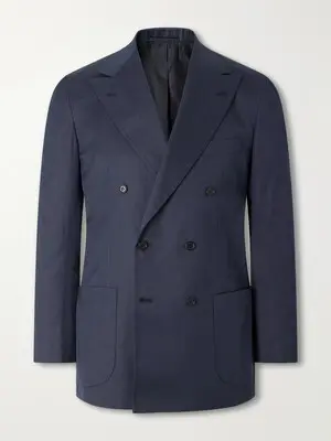 Kiton Double-breasted Cotton-twill Blazer - Blue