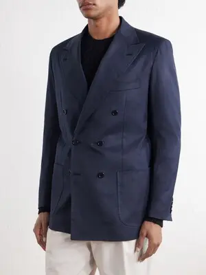 Kiton Double-breasted Cotton-twill Blazer