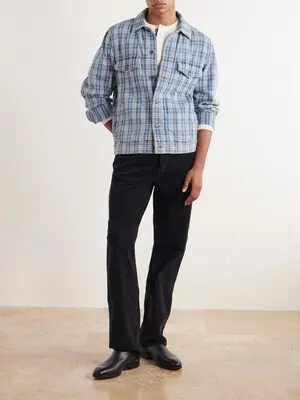 Burberry Checked Denim Jacket - Blue