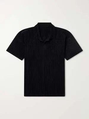 Issey Miyake Pleated Polo Shirt - Black