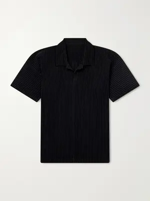 Issey Miyake Pleated Polo Shirt - Black