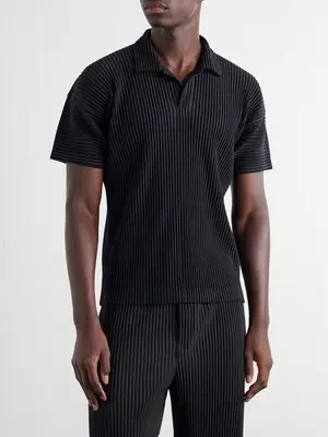 Issey Miyake Pleated Polo Shirt - Black