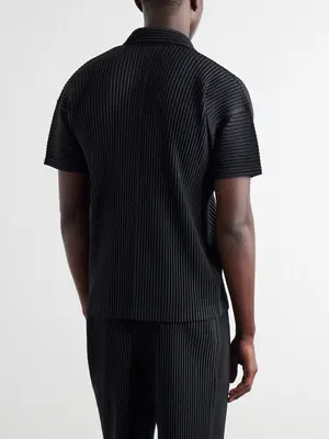 Issey Miyake Pleated Polo Shirt - Black