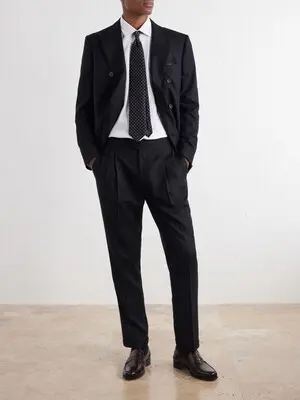Mr P. Tapered Pleated Wool-flannel Suit Trousers