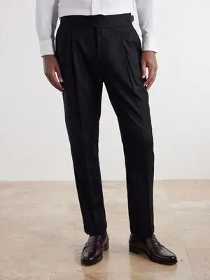Mr P. Tapered Pleated Wool-flannel Suit Trousers