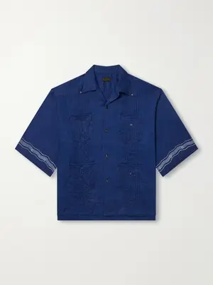Kapital Camp-collar Printed Linen Cuban Shirt