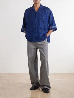 Kapital Camp-collar Printed Linen Cuban Shirt