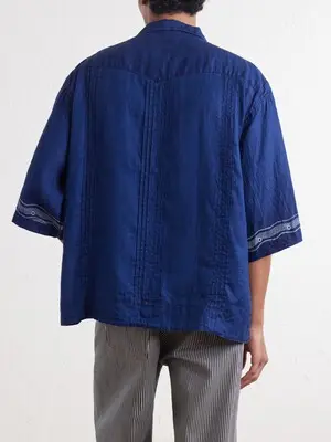Kapital Camp-collar Printed Linen Cuban Shirt