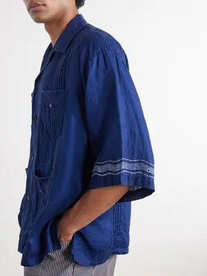 Kapital Camp-collar Printed Linen Cuban Shirt