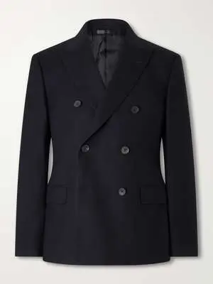 Mr P. Slim-fit Double-breasted Satin-trimmed Wool-flannel Blazer