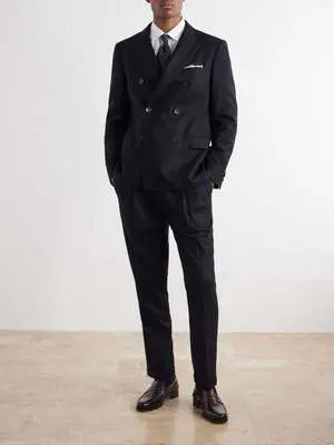 Mr P. Slim-fit Double-breasted Satin-trimmed Wool-flannel Blazer