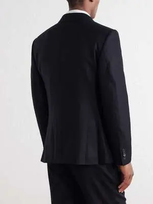 Mr P. Slim-fit Double-breasted Satin-trimmed Wool-flannel Blazer
