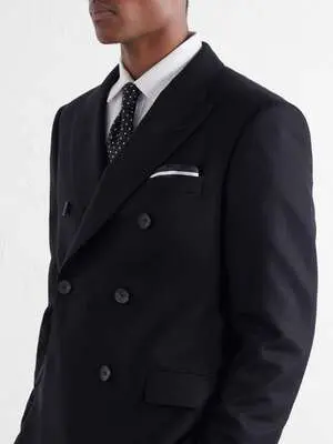 Mr P. Slim-fit Double-breasted Satin-trimmed Wool-flannel Blazer