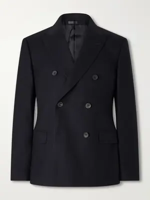 Mr P. Slim-fit Double-breasted Satin-trimmed Wool-flannel Blazer