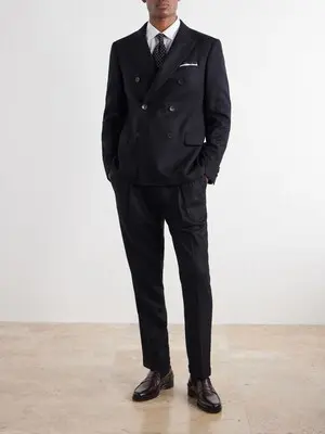 Mr P. Slim-fit Double-breasted Satin-trimmed Wool-flannel Blazer