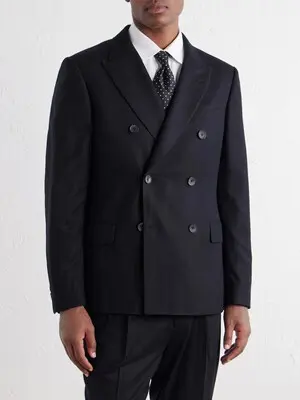 Mr P. Slim-fit Double-breasted Satin-trimmed Wool-flannel Blazer